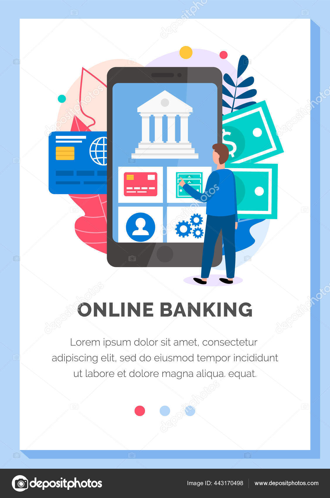 Business application layout. Program for online banking and the bank ...