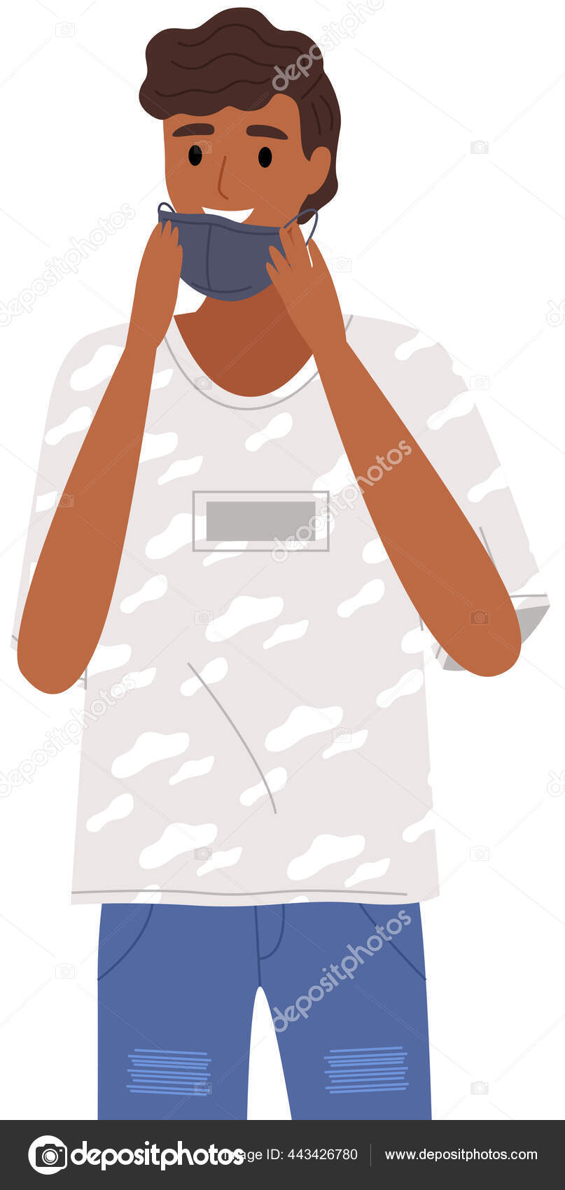 Male character is using a medical mask. Coronavirus, quarantine, self ...