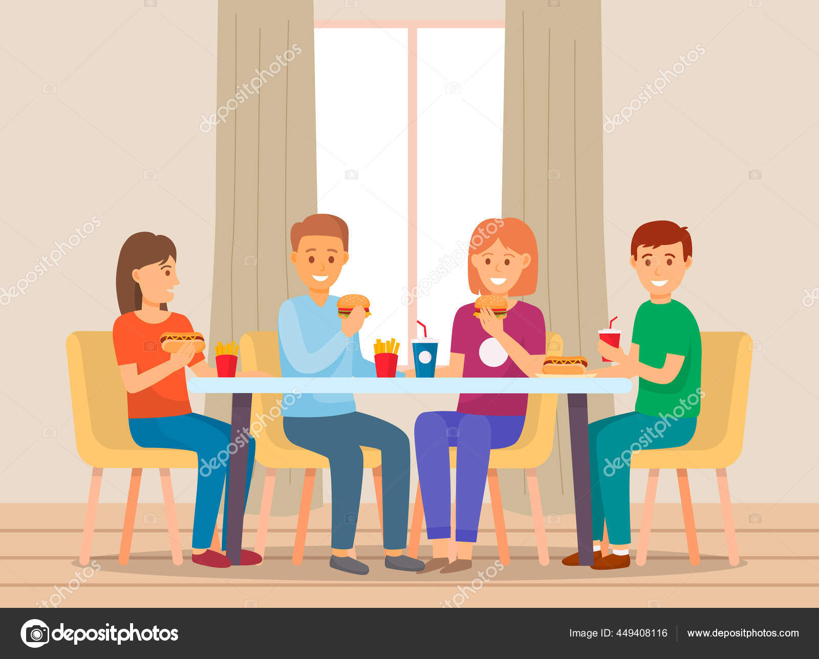 Group Of People Talking At Table Cartoon