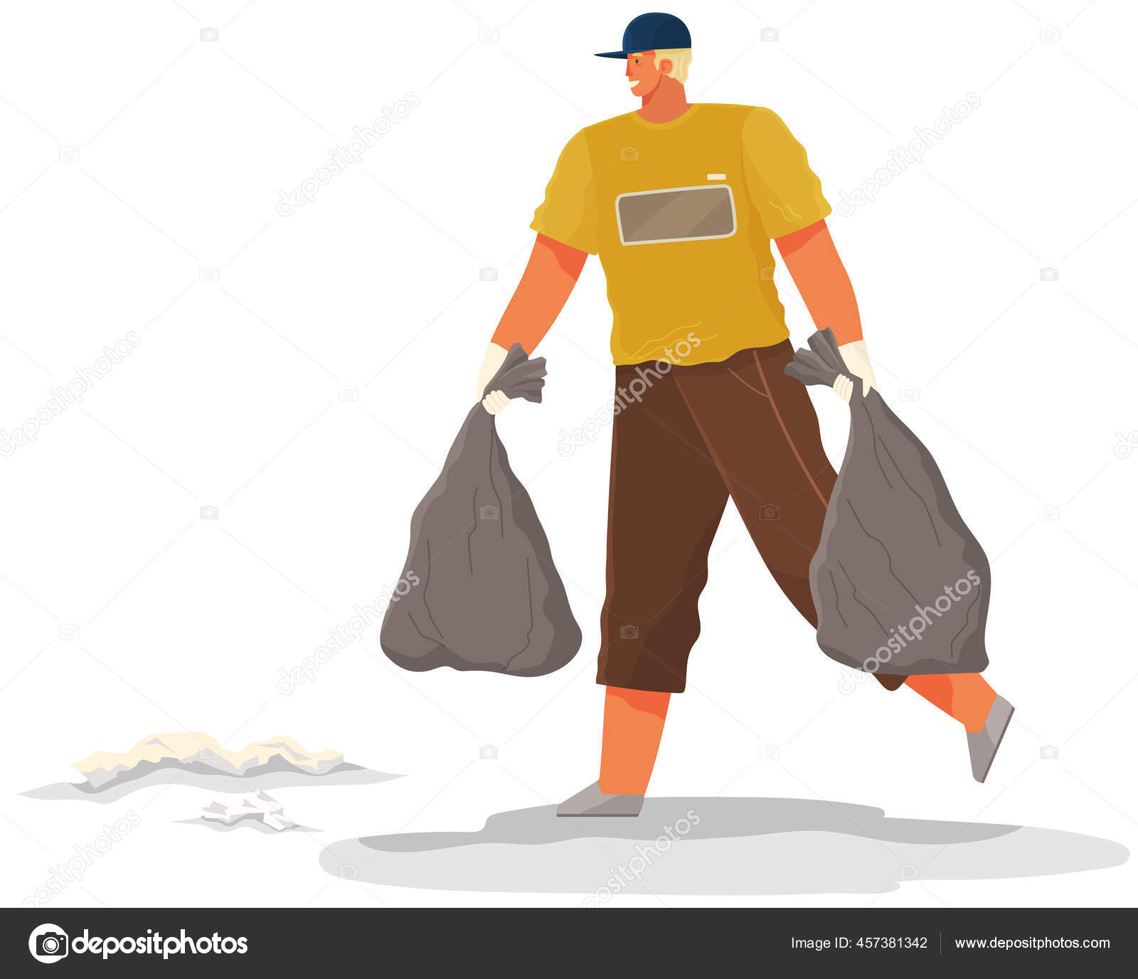 Male character transfering garbage bags for recycling. Cartoon ...