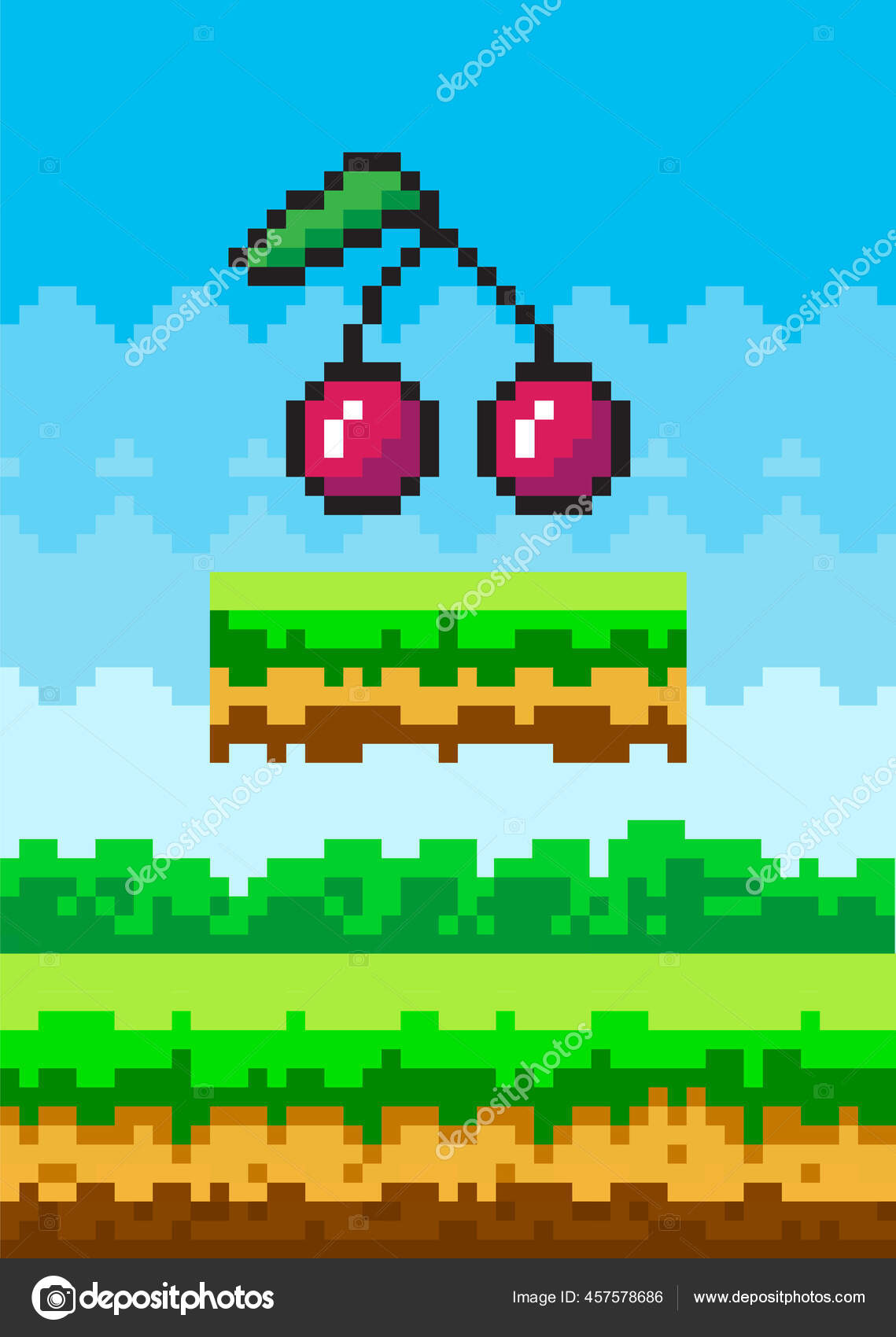 Vector pixel cherries. Pixel art style 8-bit. Illustration of pixel ...