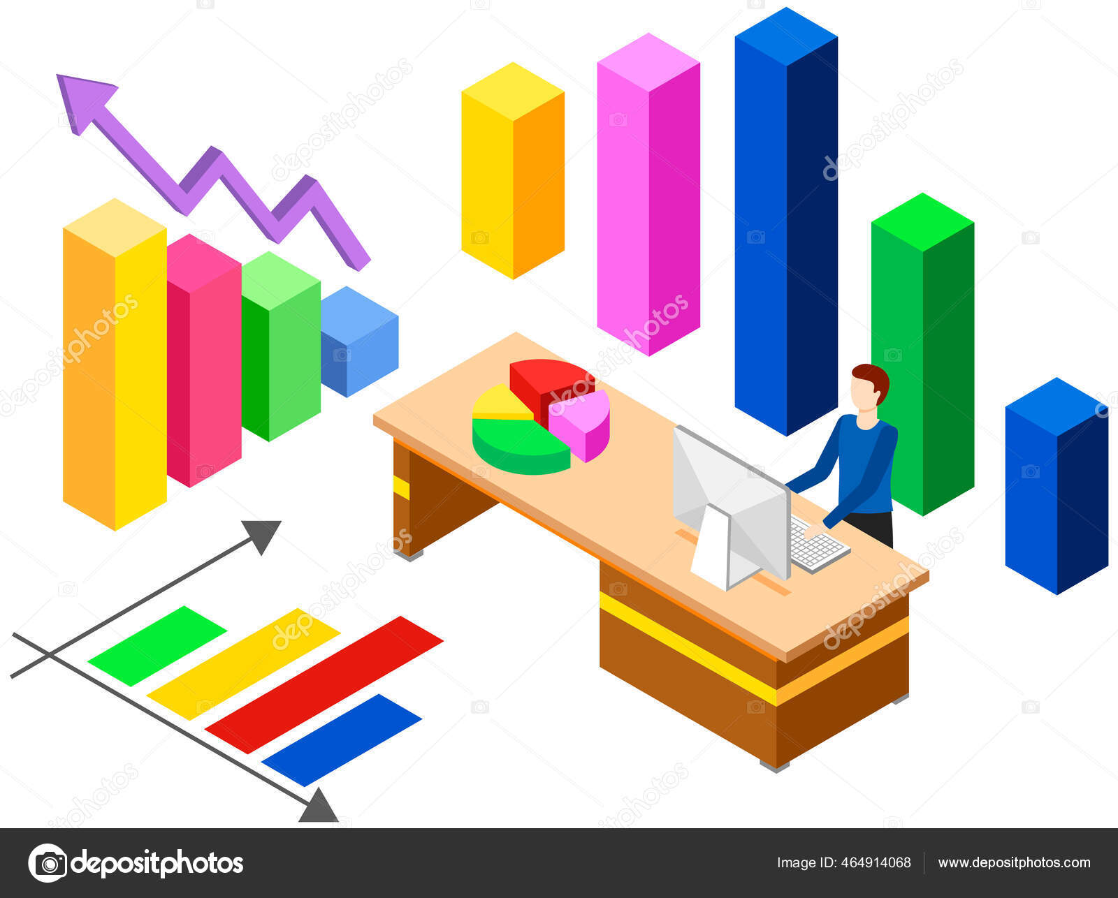 Guy está trabajando con datos y mirando al monitor. Estadísticas de ...