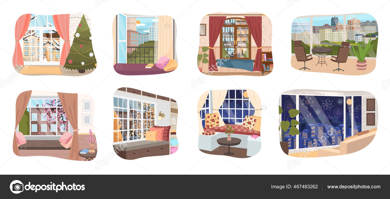 View from the window scenes set at different times of the year. Living ...