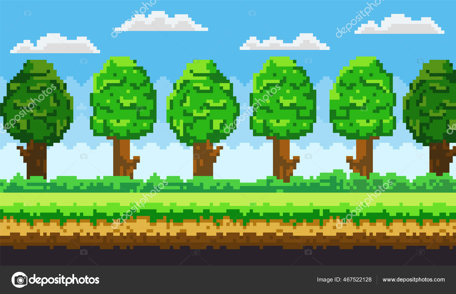 Pixel-game background. Pixel art game scene with green grass and tall ...