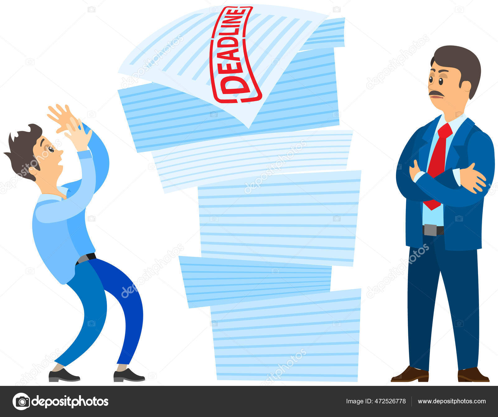 Man doing paperwork to finish task. Boss urges employee to complete ...