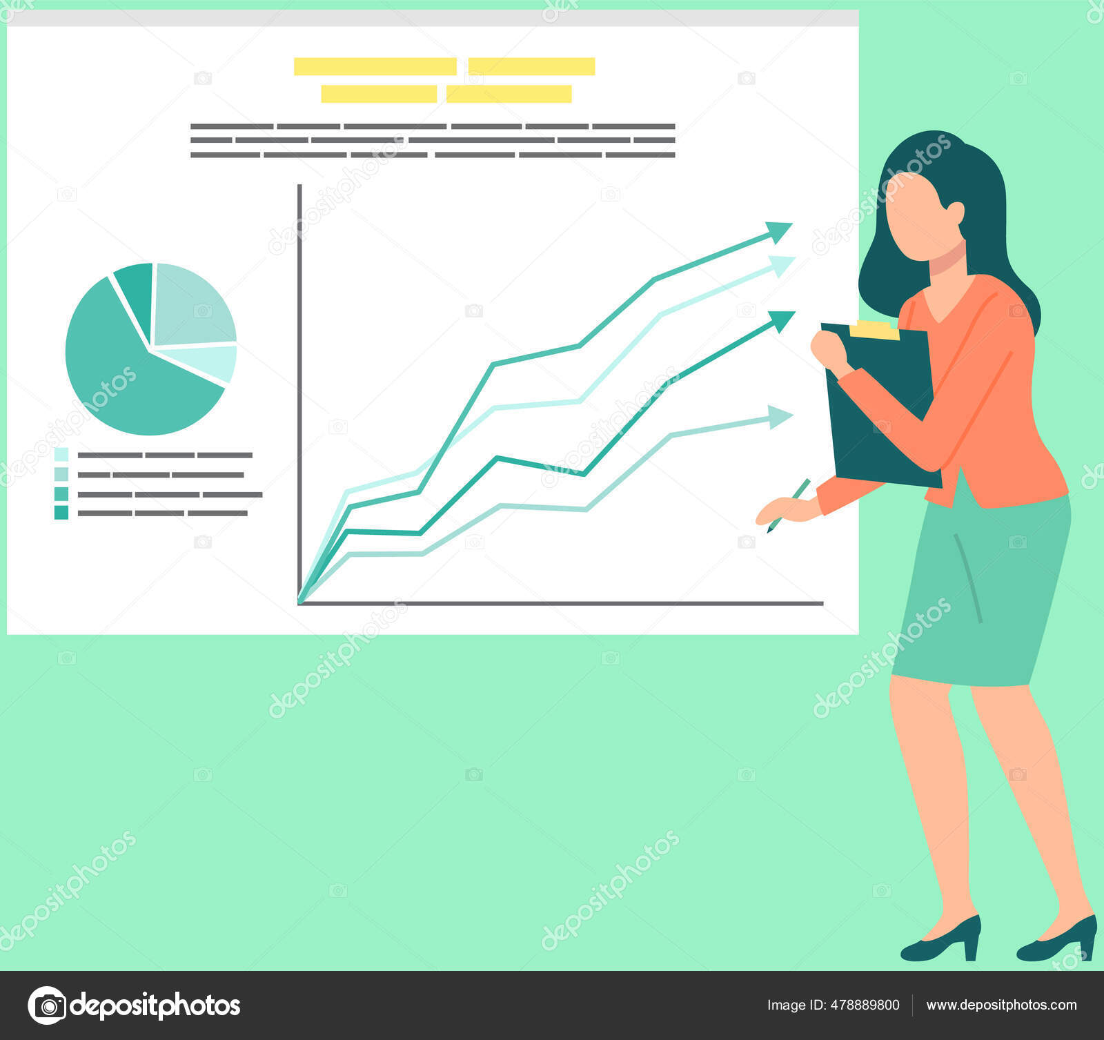 Girl conducts data analysis. Businesswoman studying sales statistics ...