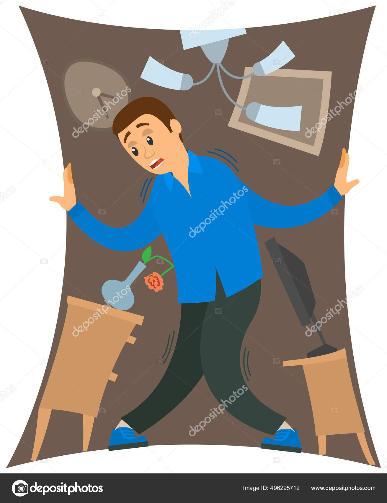 Man suffers from fear of closed narrow rooms. Person with ...