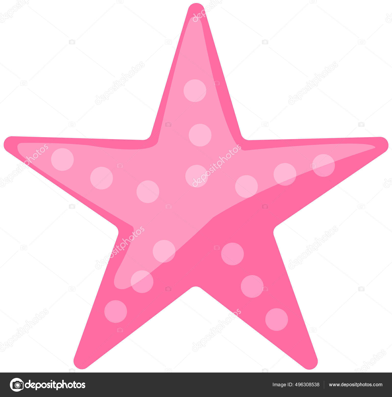 Pink starfish on white background. Cartoon nautical character lives in ...