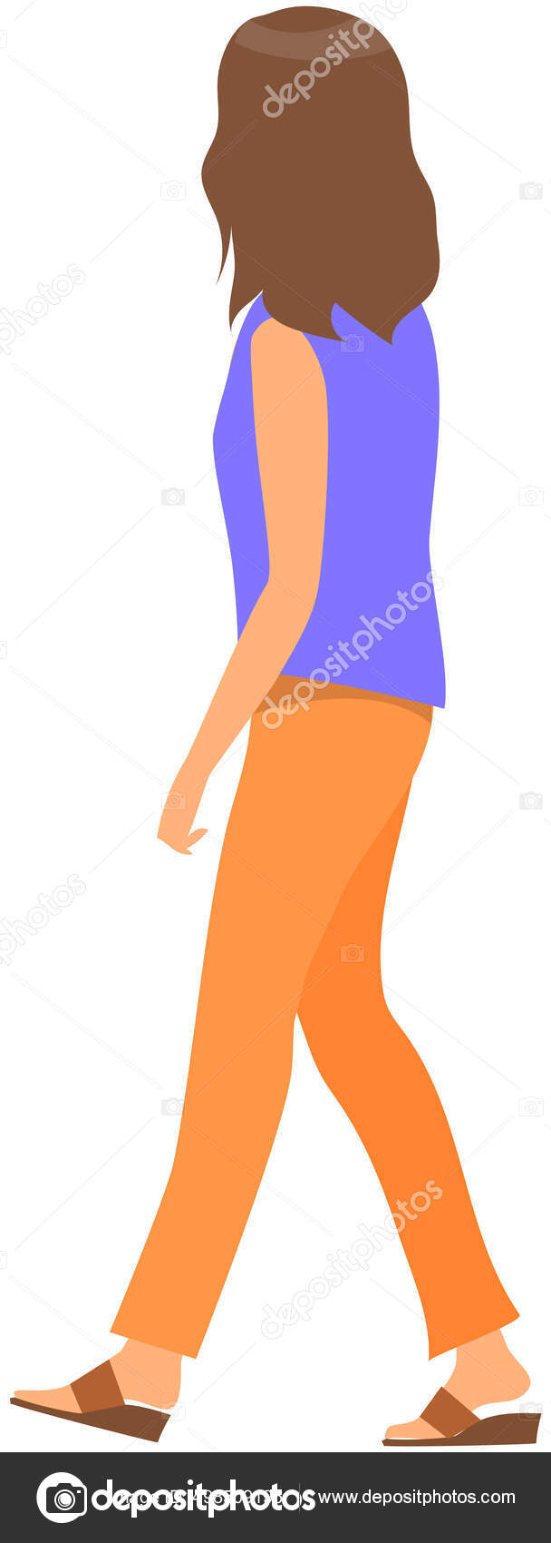 Woman walking and looking at something behind her. Back view of girl ...