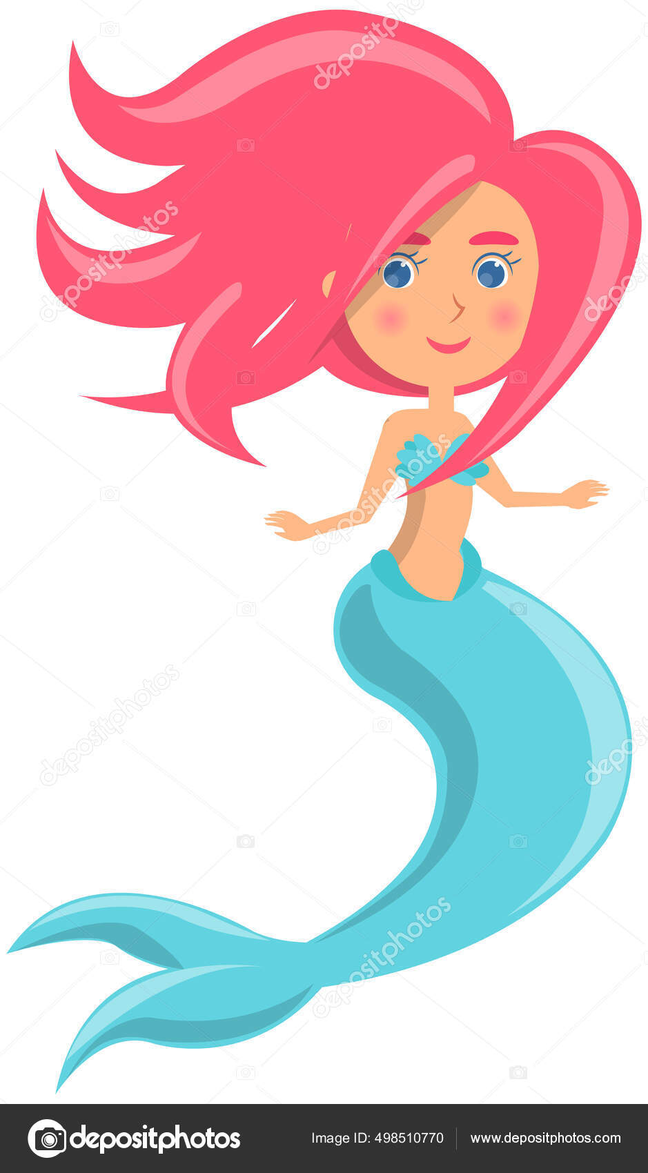 Beautiful mermaid on white background. Girl with fish tail. Water nymph ...