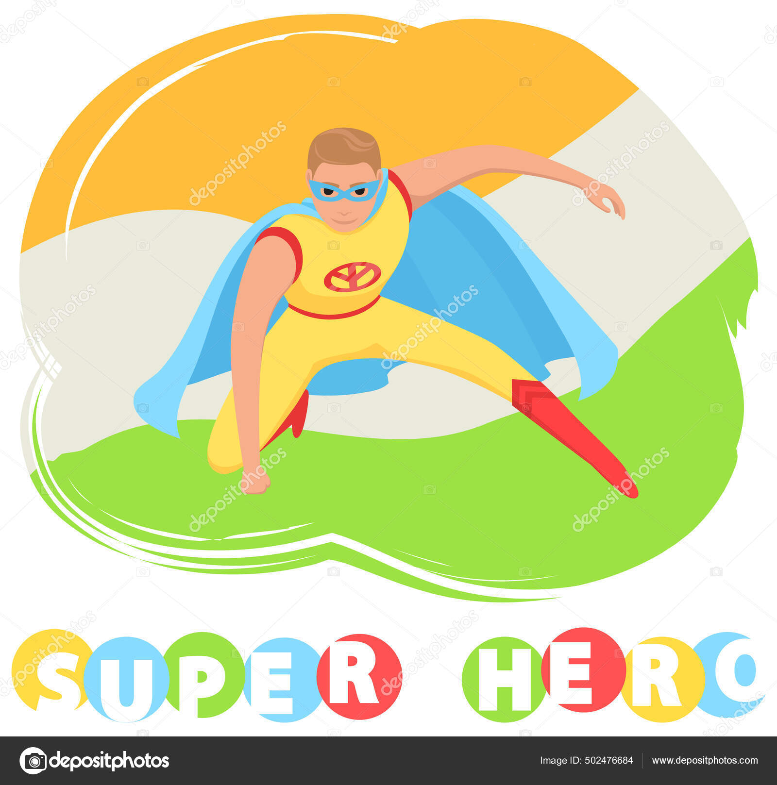 Brave superhero on colored background vector banner. Courageous ...