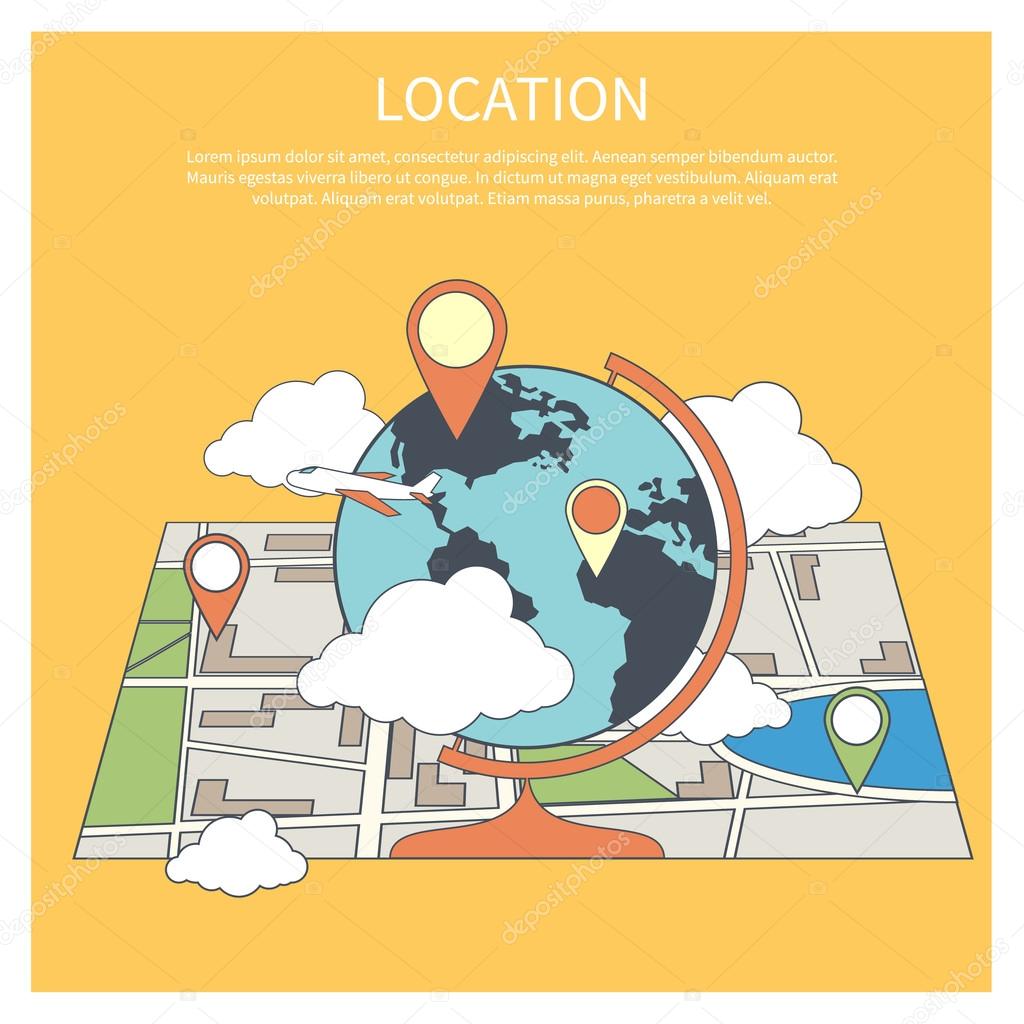 Concepto de ubicación. Infografía del mapa mundial 2023