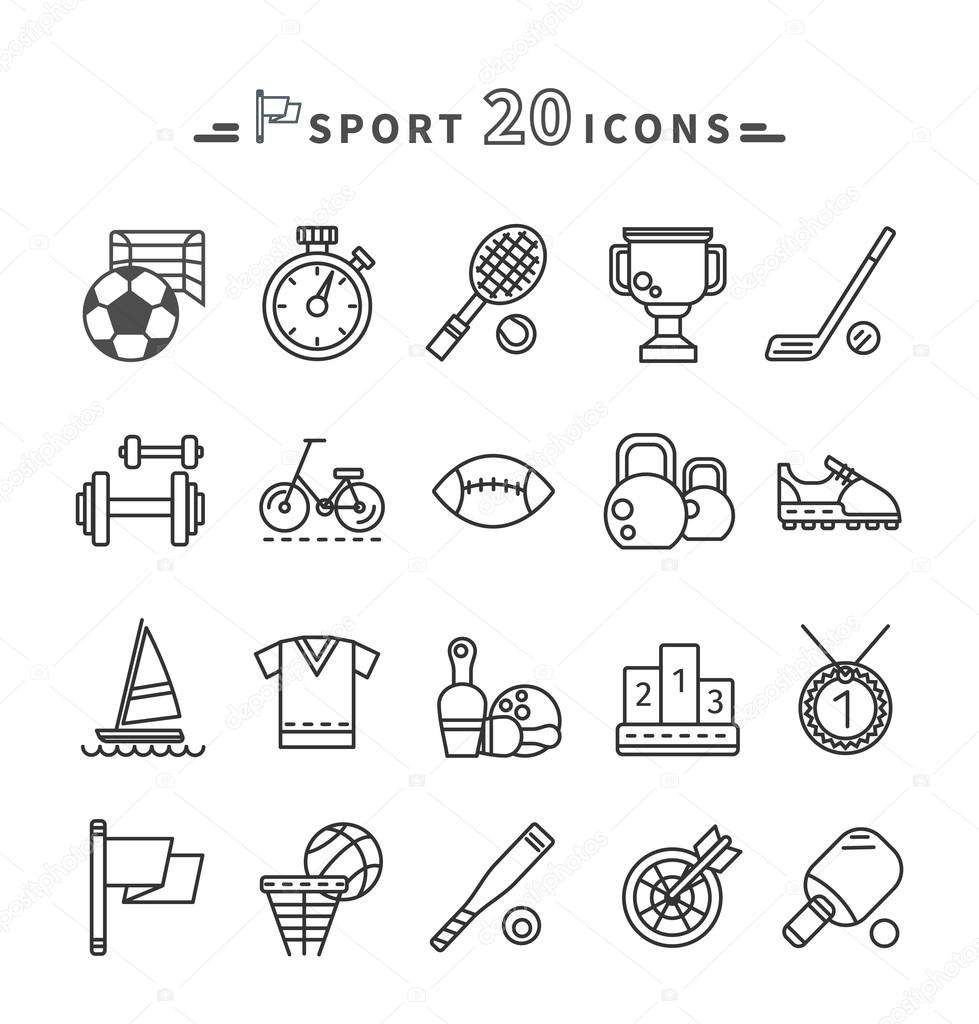 Set de Iconos Negros Equipamiento Deportivo en Blanco 2023