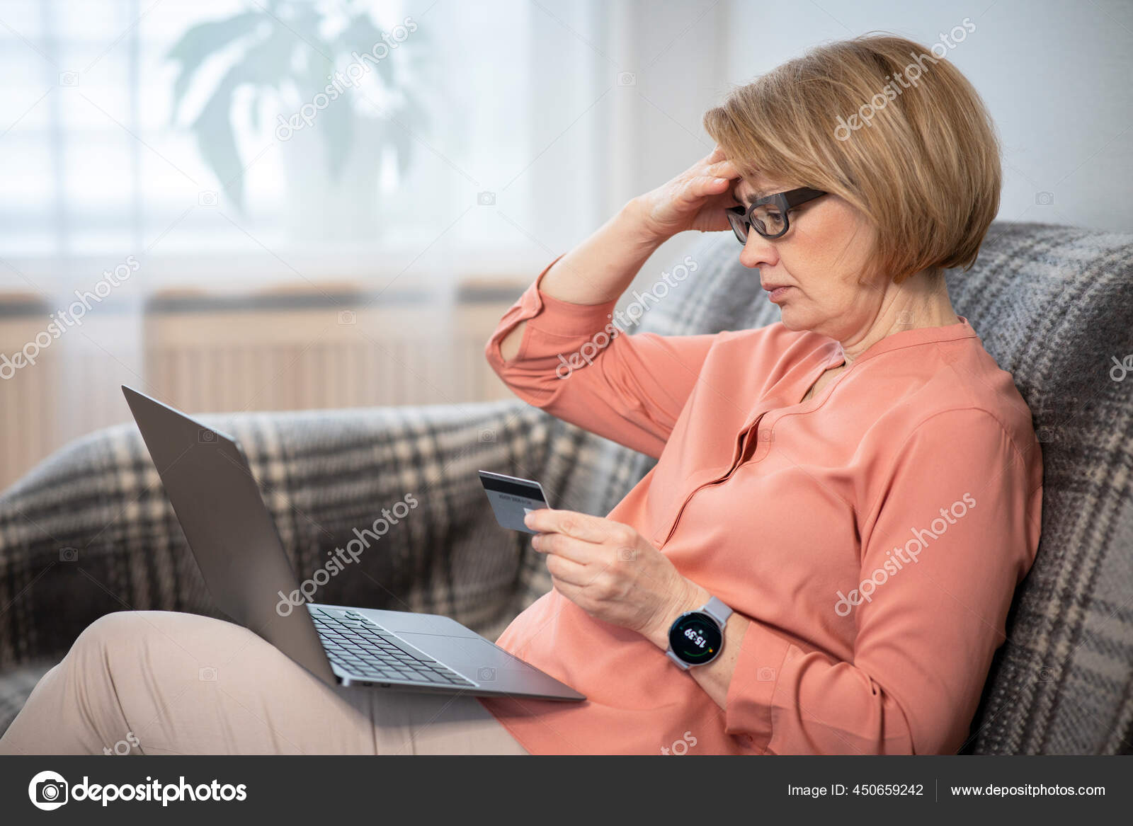 Nervous horrified confused elderly senior retired woman, stressed ...