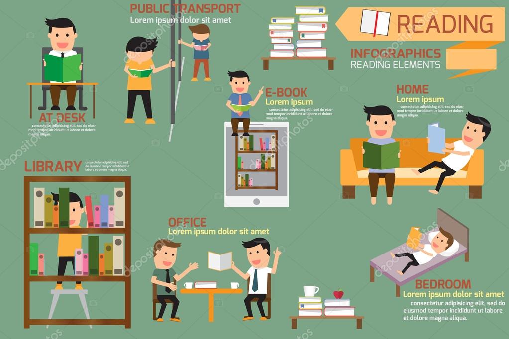 Book and reading elements infographics, vector illustration. Stock ...