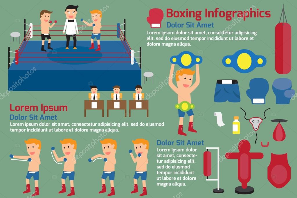 Elementos de infografía de boxeo, ilustración vectorial . Imagen ...