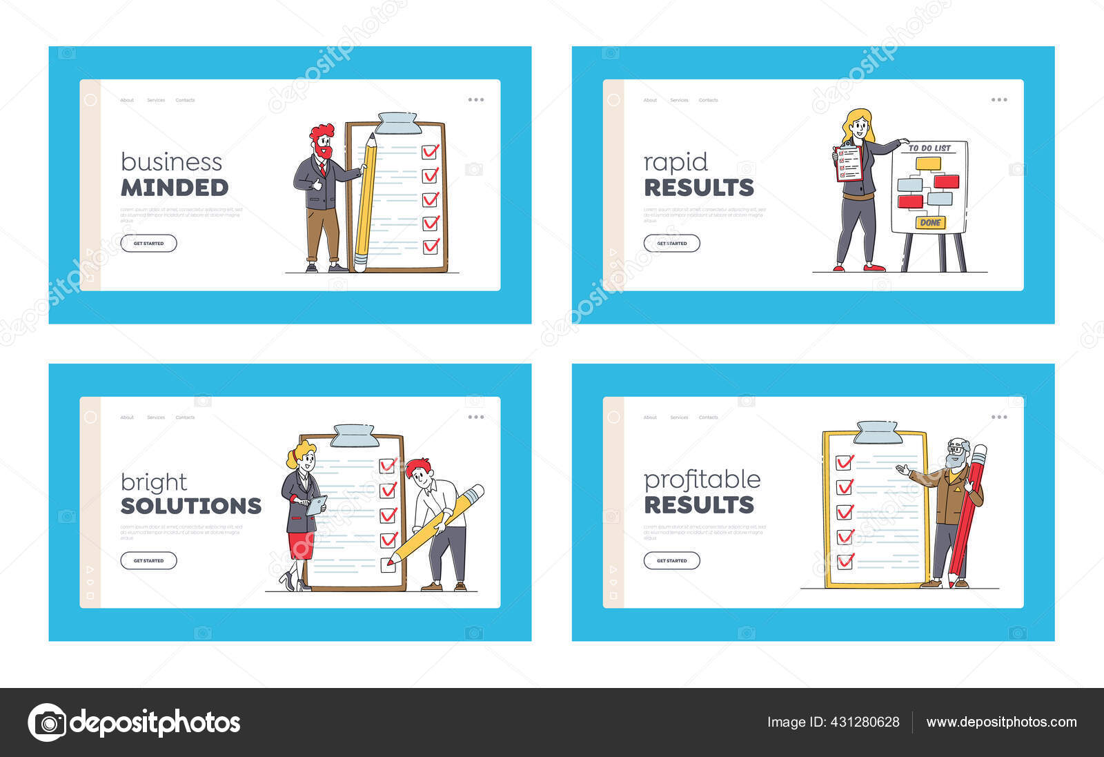 Personajes de Empresarios con Checklist Landing Page Template Set ...