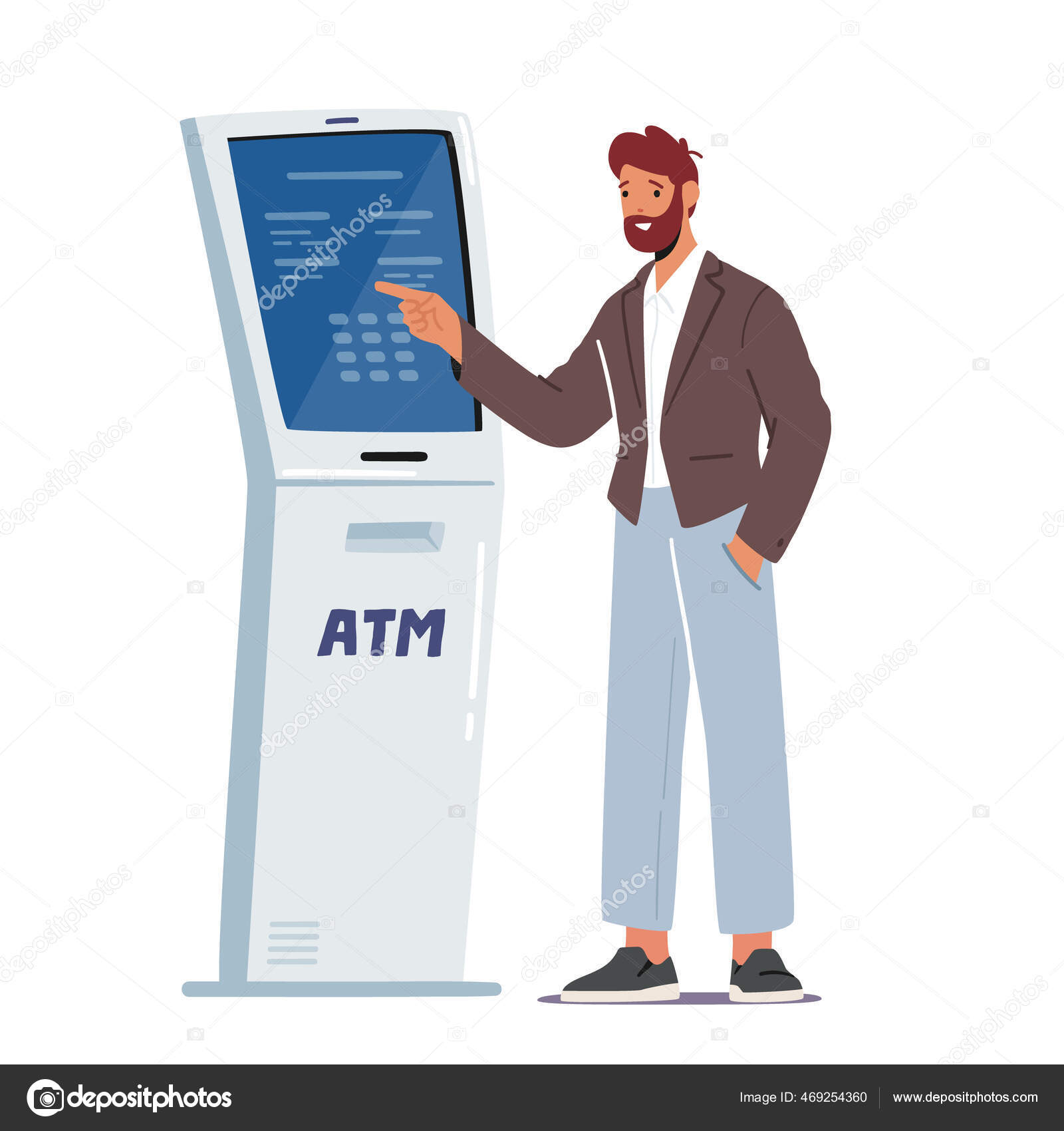 Banking Transaction Service. Man Insert Password in Automated Teller ...