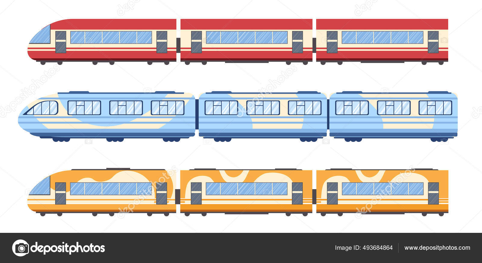 Train, Tram and Subway Wagons Side View, Metro Locomotive on Rails ...