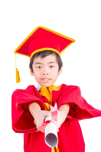 Cute Little Boy Wearing Red Gown Kid Graduation With Mortarboard Stock ...
