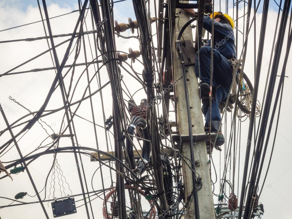 Worker at an electric substation — Stock Photo © benedixs #96281274