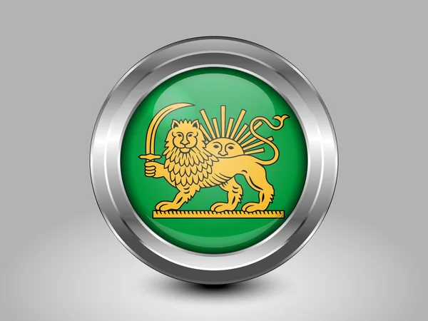 Variant Flag of Iran with Lion and Sun Emblem. Metal Round Icon — Stock ...