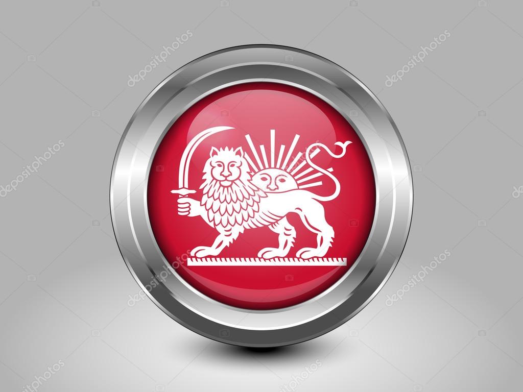 Variant Flag of Iran with Lion and Sun Emblem. Metal Round Icon — Stock ...