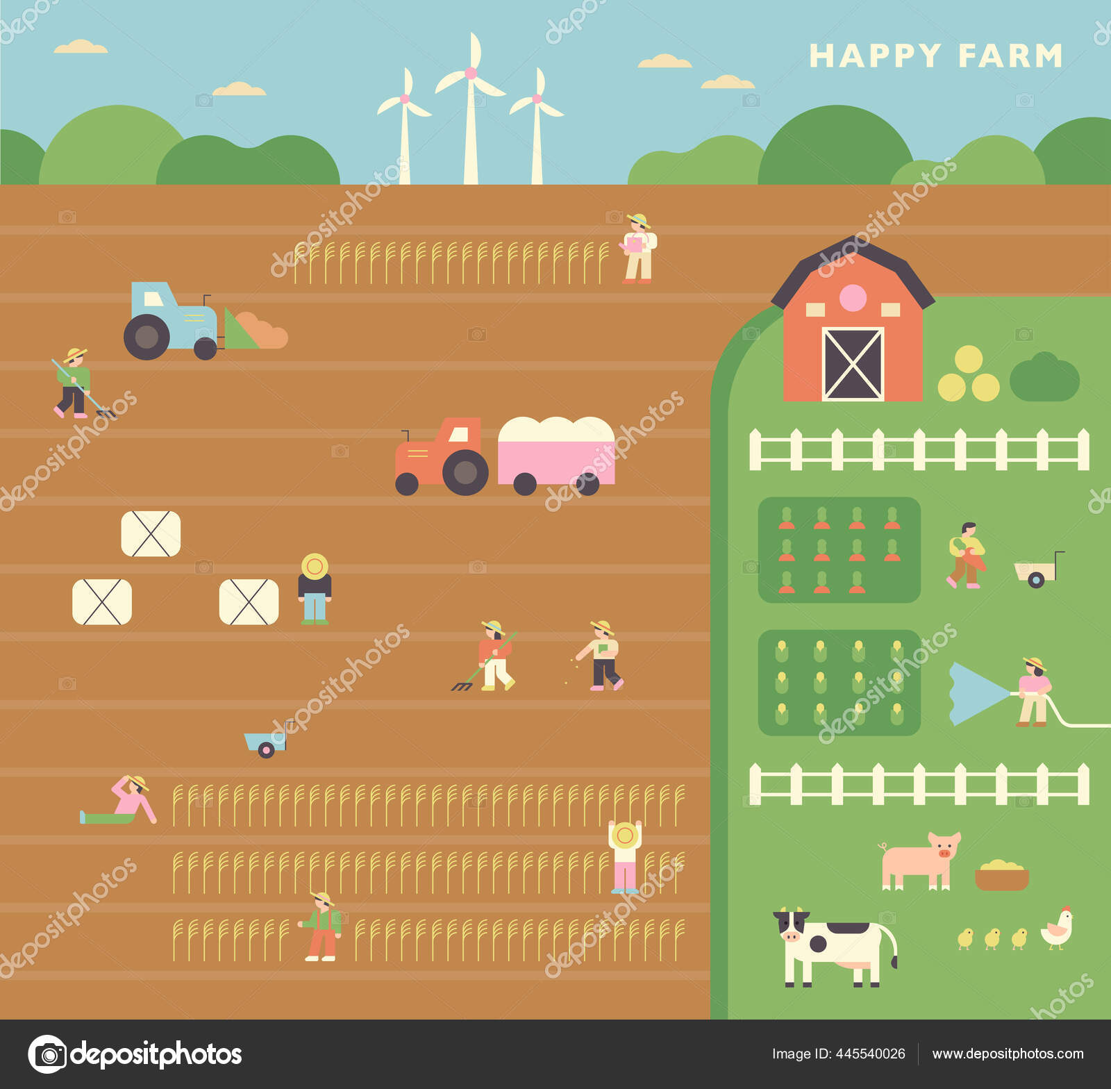 Farm Background Field Farmers Working Farm Stock Illustration by ...