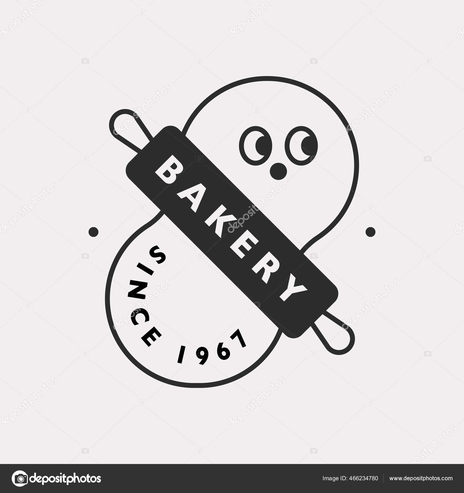 Cute Face Character Bakery Logo Black Color Hipster Design Stock Vector ...