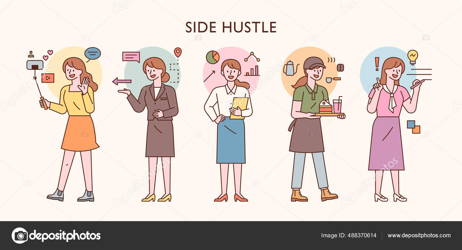People Who Side Hustles Female Character Various Occupations Outline ...