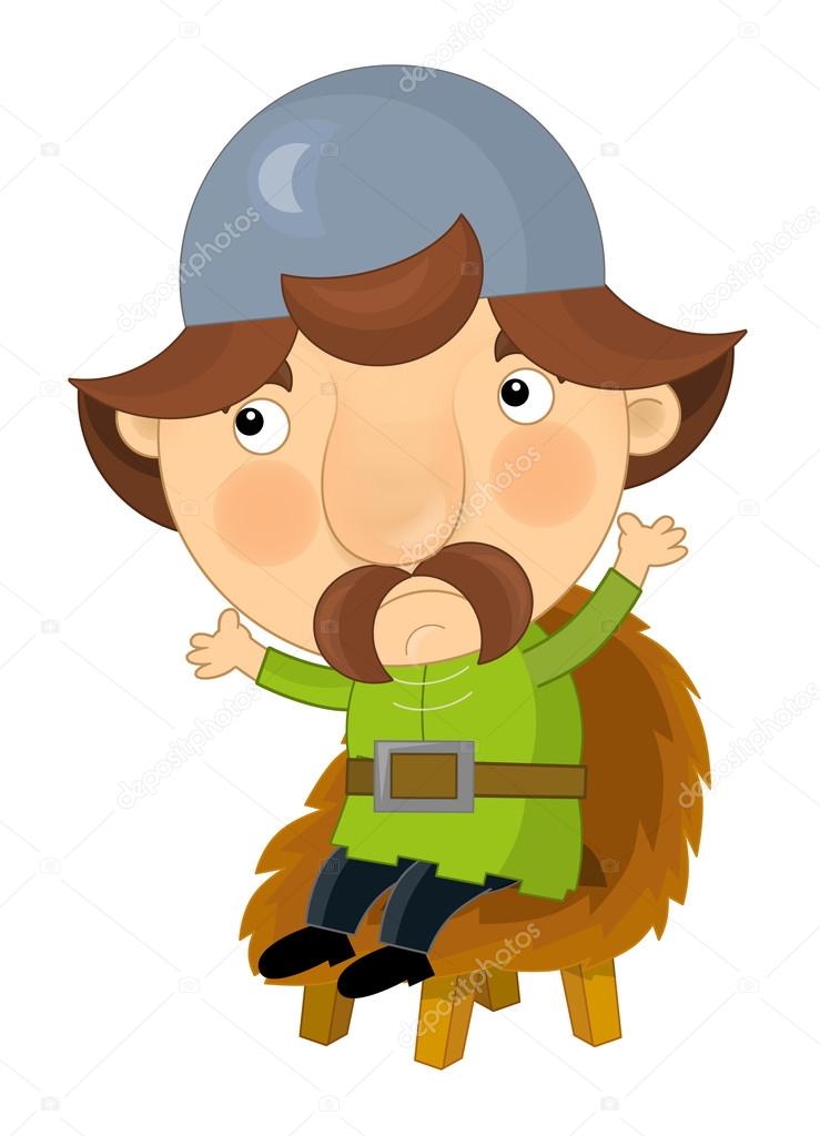 Cartoon knight sitting and thinking - isolated Stock Photo by ...