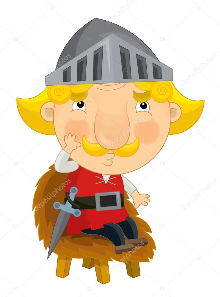 Cartoon knight sitting and thinking - isolated Stock Illustration by ...