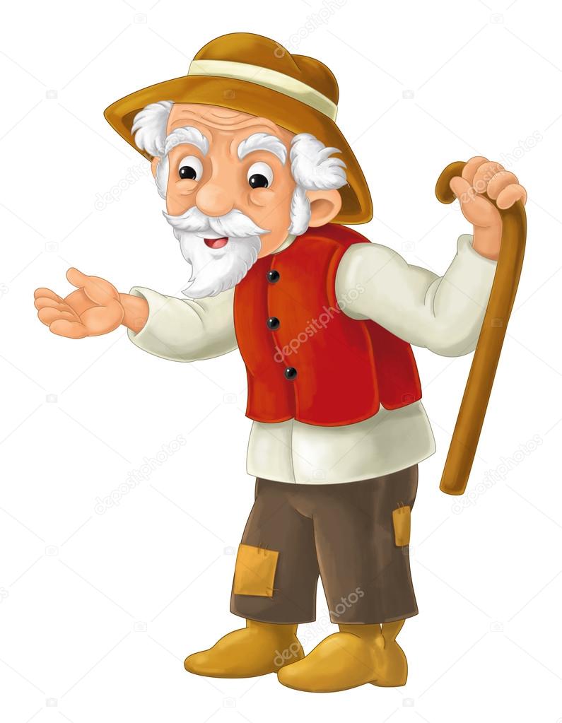 Personaje de dibujos animados bellamente colorido - anciano de pie y ...