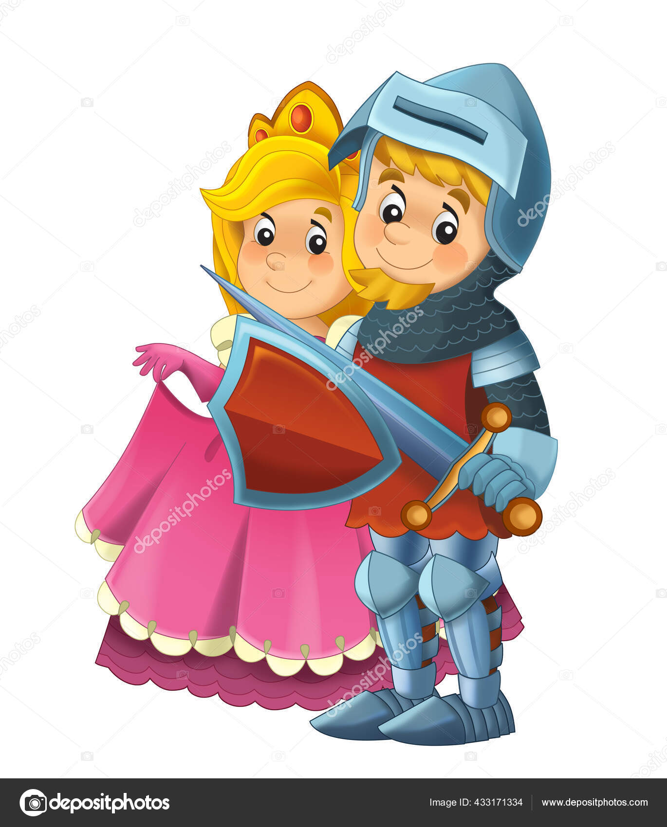 Cartoon Scene Knight Prince Princess Together White Background ...