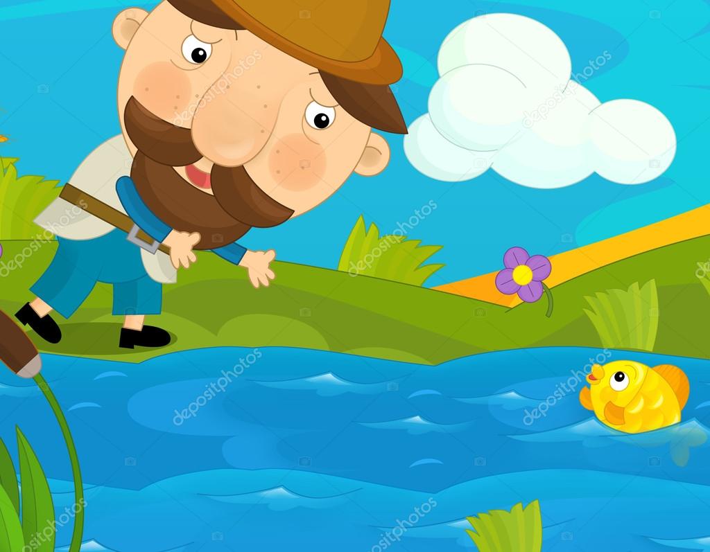 Fisherman and the Gold Fish Stock Illustration by ©agaes8080 #71787591