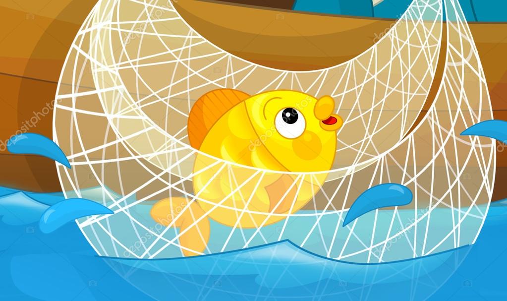 Cartoon scene fisherman catches fish Stock Illustration by ©agaes8080 ...
