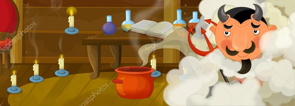 Devil appearing in the old wooden room Stock Photo by ©agaes8080 94679088