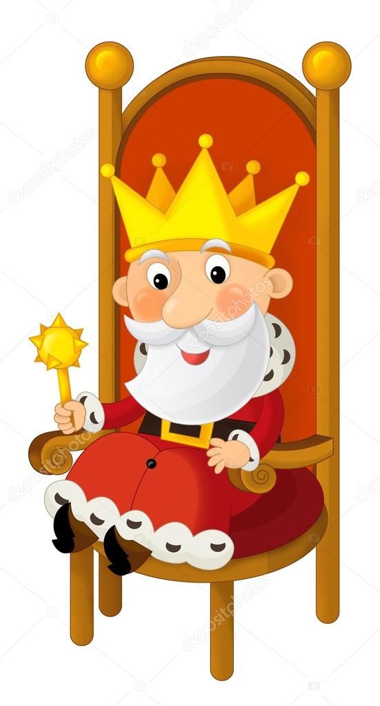 Rey de dibujos animados sentado en el trono - aislado: fotografía de ...