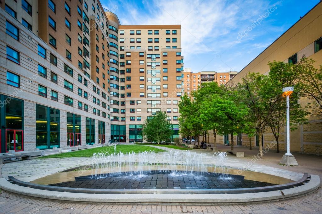 Fountains and buildings at Ryerson University, in Toronto, Ontar ...