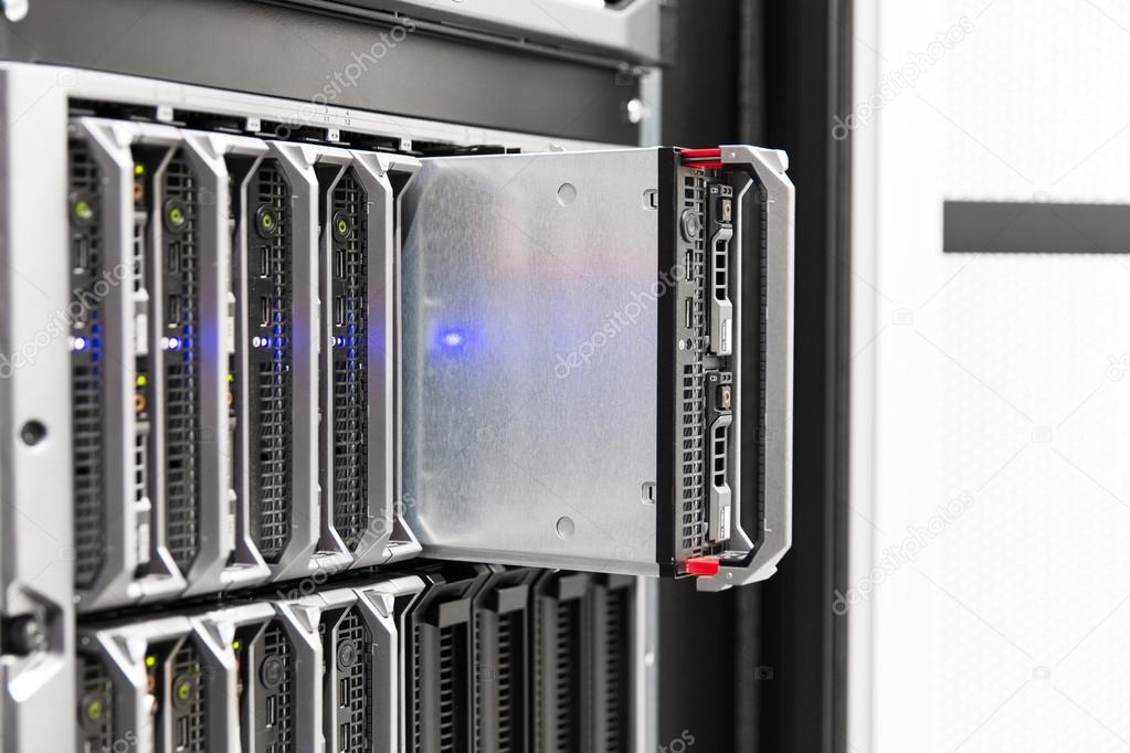Blade server rack in large enterprise datacenter — Stock Photo © kjekol ...