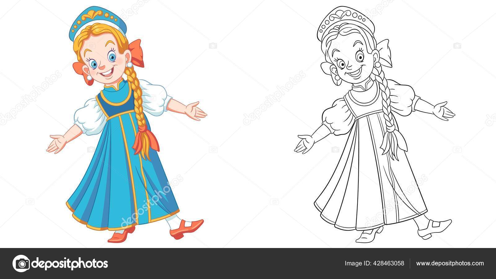 Dibujo Para Colorear Con Bailarina Rusa Dibujo Línea Arte Para Vector ...