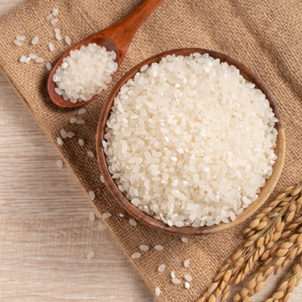 Raw Rice Bowl Full Frame White Background Table Top View Stock Photo by ...