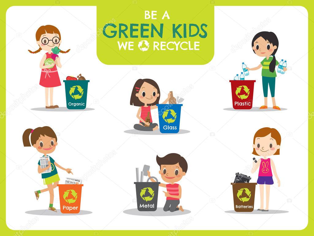 Dzieci, segregacji śmieci, recykling ilustracja koncepcja Stock Vector ...