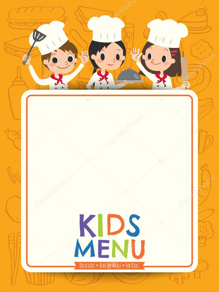 Menú para niños Chef joven niños con ilustración de dibujos animados de ...