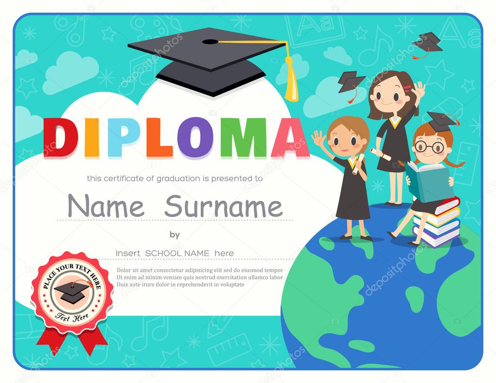 Primary School Kids Graduation Diploma certificate design template ...
