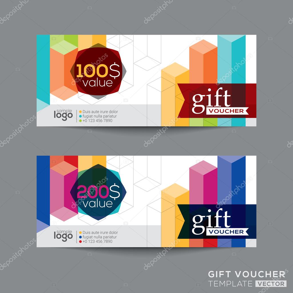 Gift voucher coupon template with colorful isometric shape pattern ...