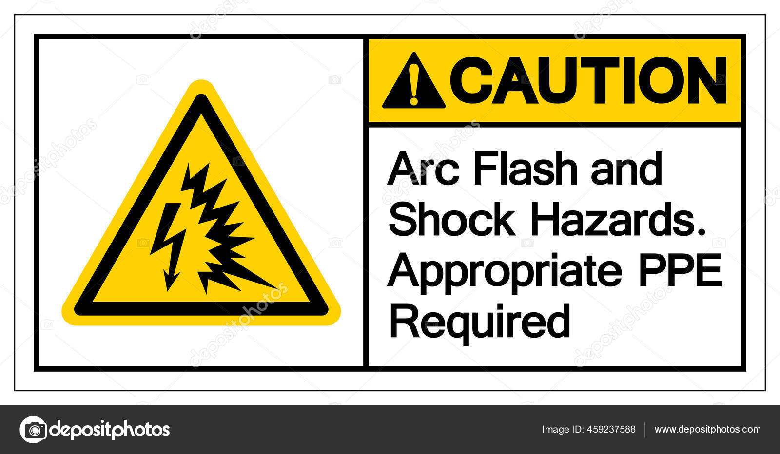 Caution Arc Flash Shock Hazards Appropriate Ppe Required Symbol Sign ...