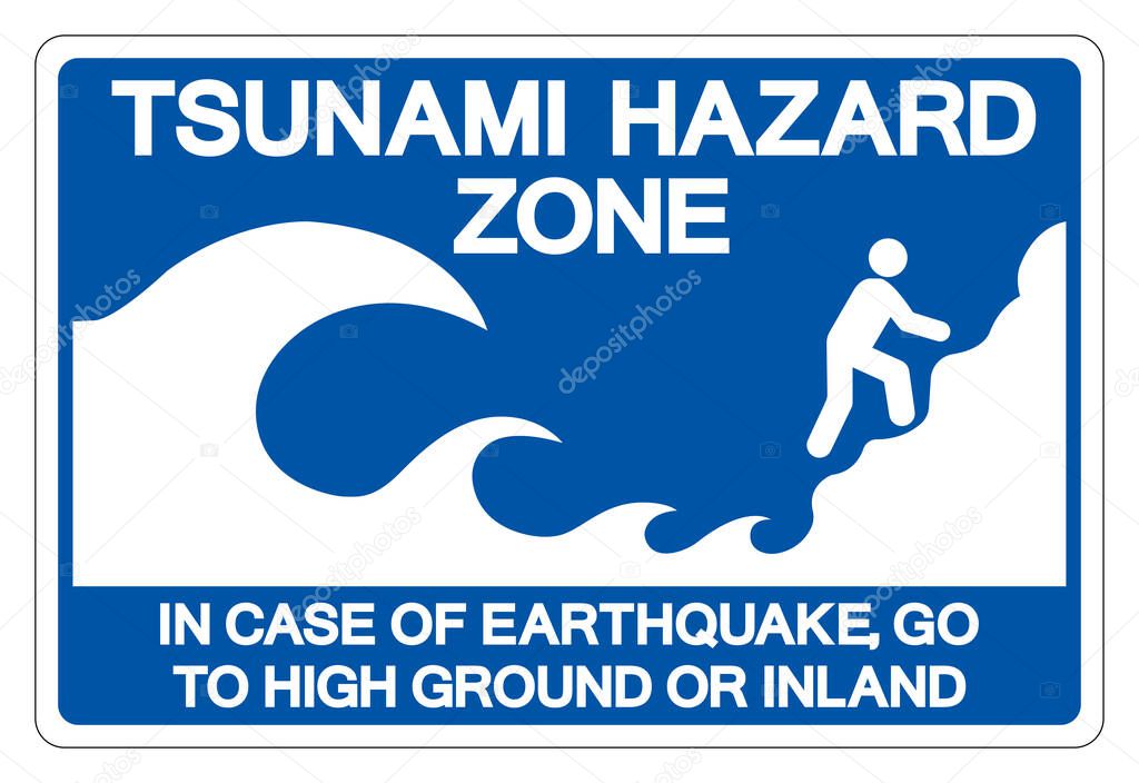 Señal de símbolo de zona de peligro de tsunami, ilustración vectorial ...