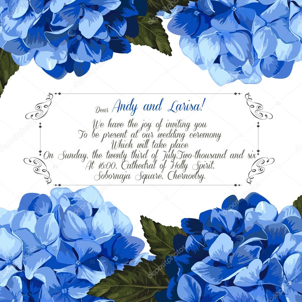 Wedding invitation with hydrangea for your design. Vector. — Stock ...