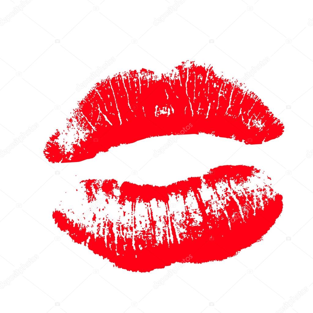 Impresión de labios rojos. Ilustración vectorial sobre fondo blanco ...
